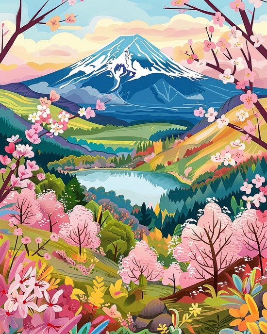 Fuji in spring - Paint by Numbers Kit | Adult Paint by Numbers – maikoo art